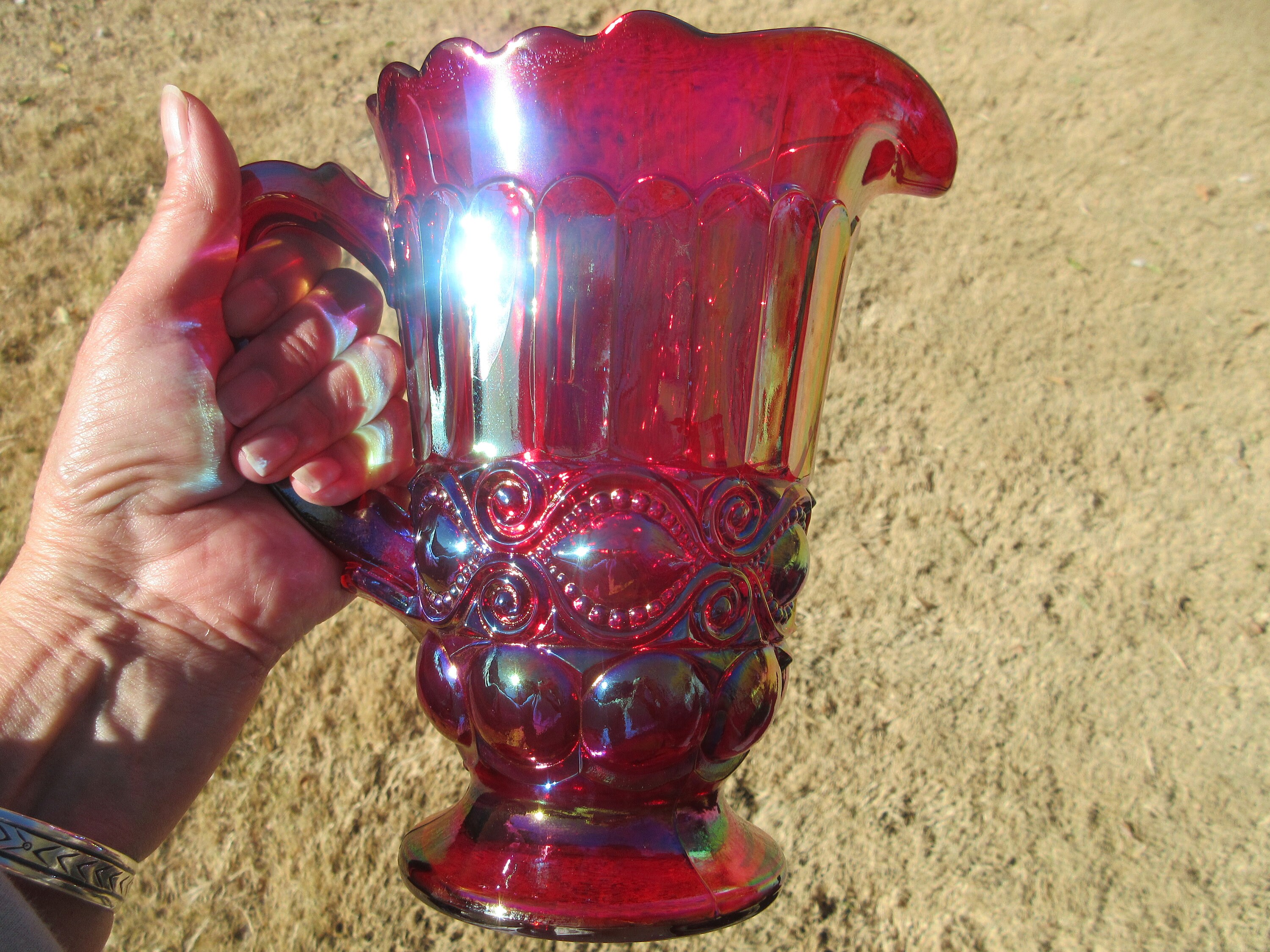 Vintage Mosser "eye Winker" Red Carnival Glass Pitcher - Etsy