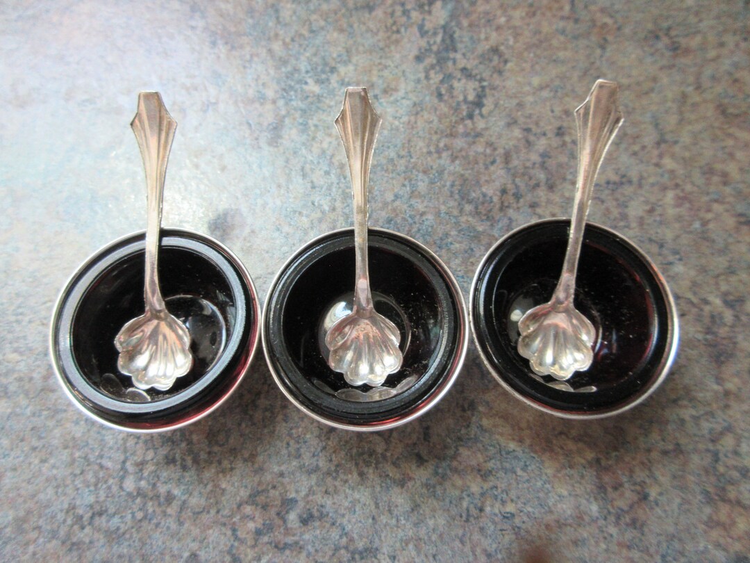 Antique Sterling Silver Salt Cellar W/ Amythyst Glass Inserts and ...