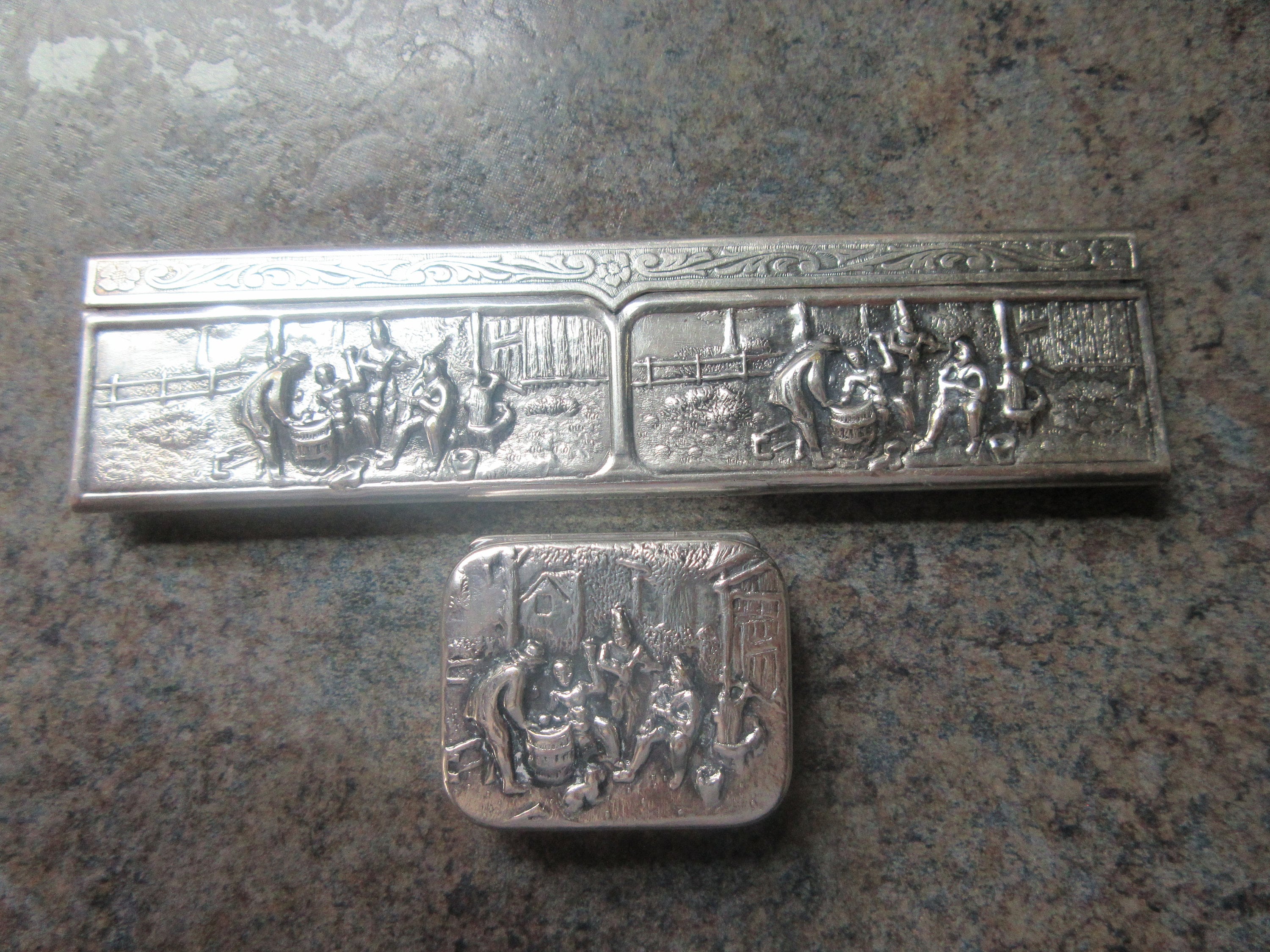 Vintage Hans Jensen Denmark Silver Plated Copper Repousse Comb, Snuff ...