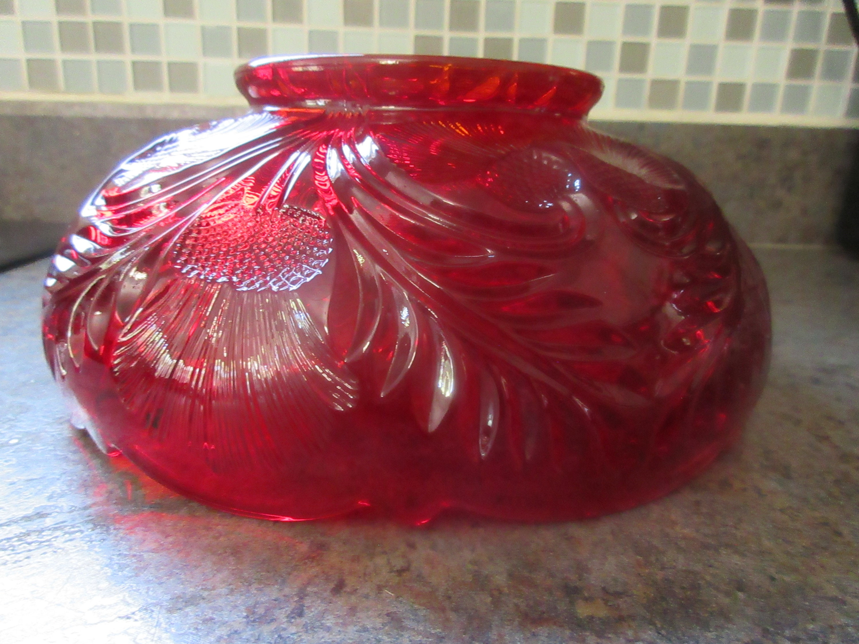 Vintage Mosser Red Glass "inverted Thistle" Bowl . Diameter: 8 1/2 ...