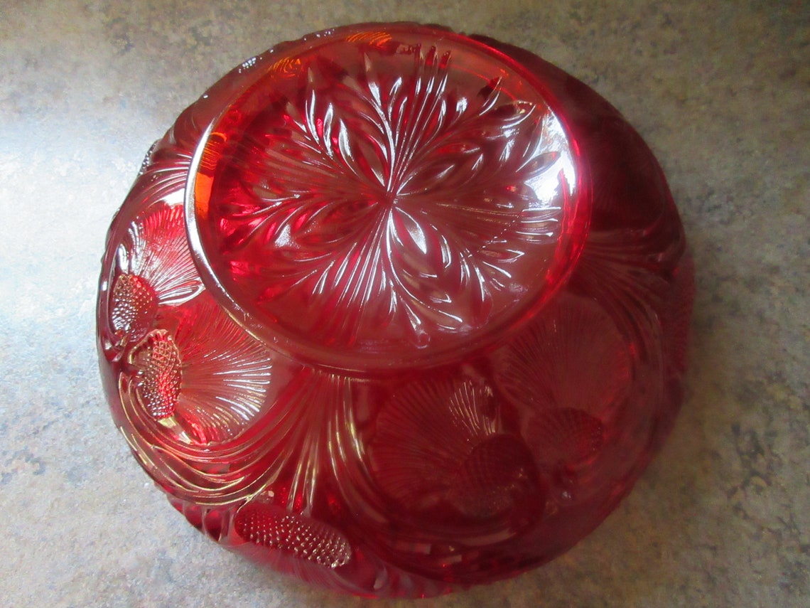 Vintage Mosser Red Glass inverted Thistle Bowl . Diameter: 8 1/2 Inches ...