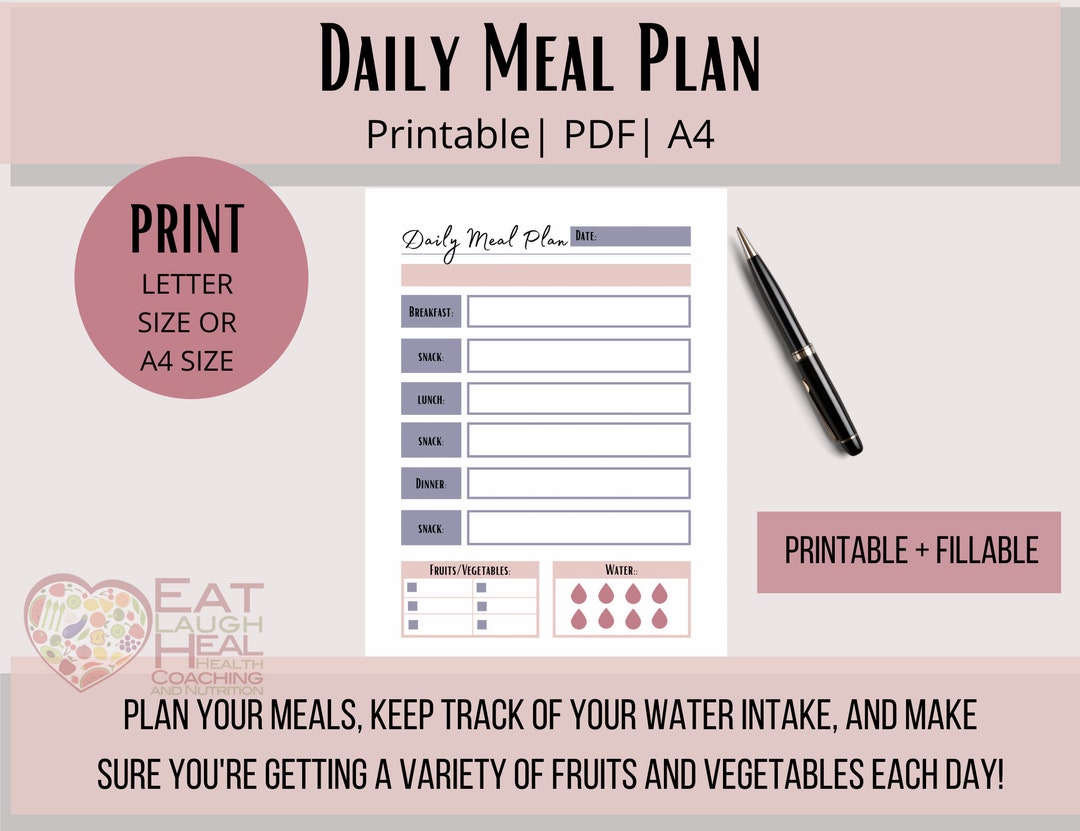 Daily Meal Planner, Meal Tracker, Water Tracker, Fruit and Vegetable ...