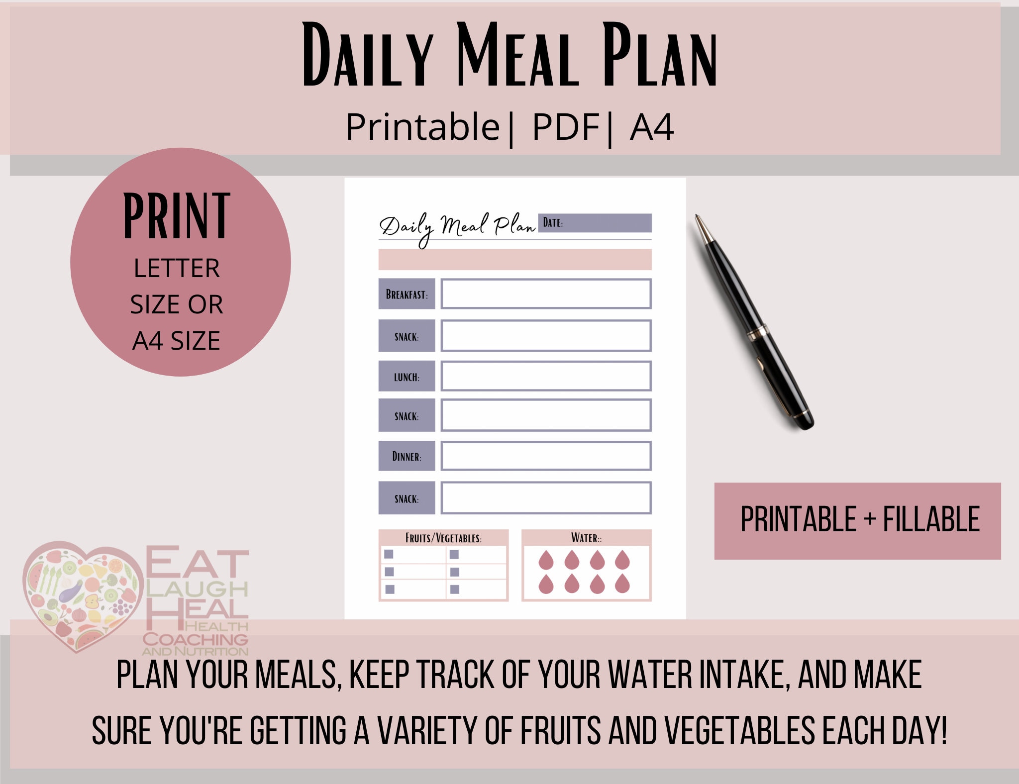 Daily Meal Planner, Meal Tracker, Water Tracker, Fruit and Vegetable ...