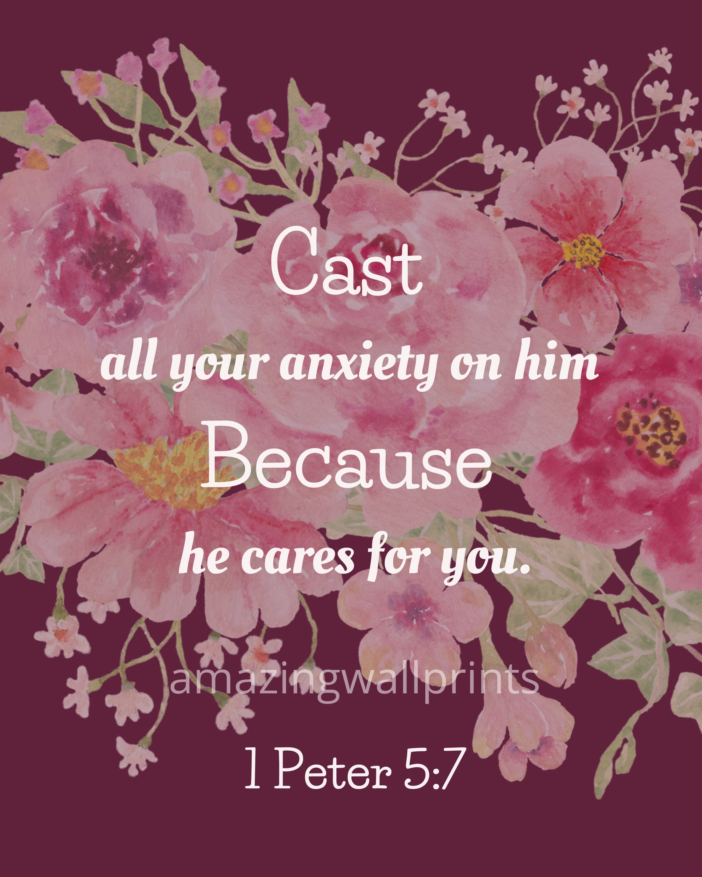 Gorgeous Wall Art Printable Bibical Scripture Wall Art 1 Peter 5:7 - Etsy