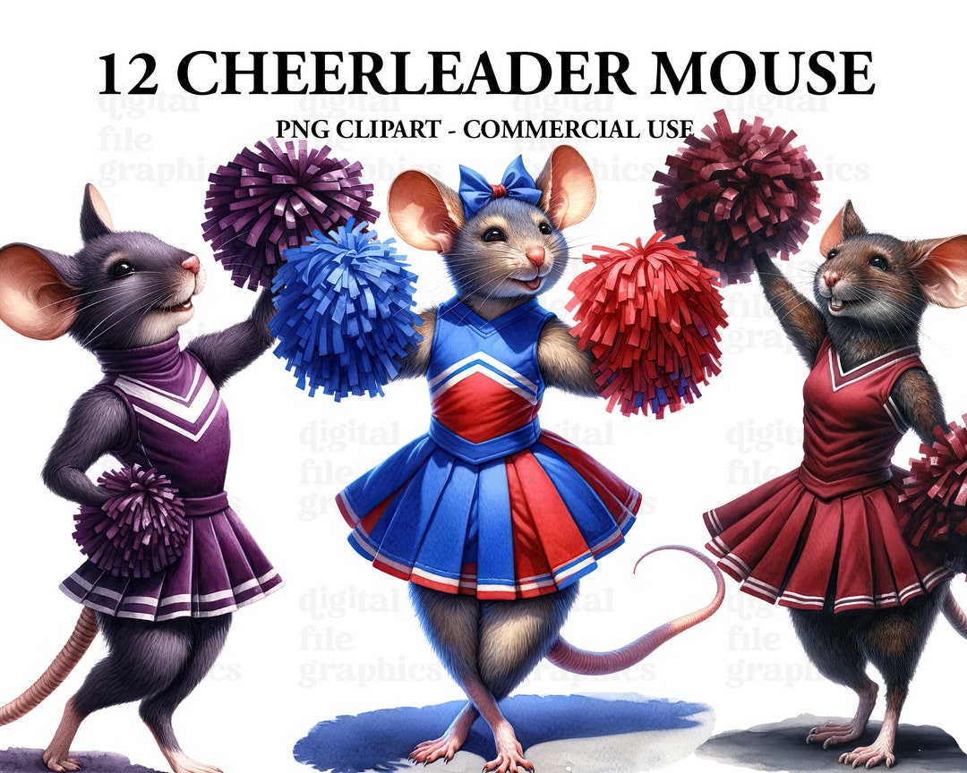 Cheerleader Mouse Watercolor Clipart, Sports Mouse, Mouse Clipart PNG ...