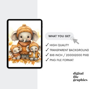 Autumn Cute Elephant Watercolor Clipart, Fall Animal Clipart PNG, Kids ...