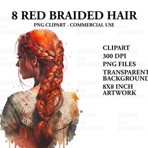 Long Braided Red Hair Girl Watercolor Clipart, Hair Clipart, Girl ...