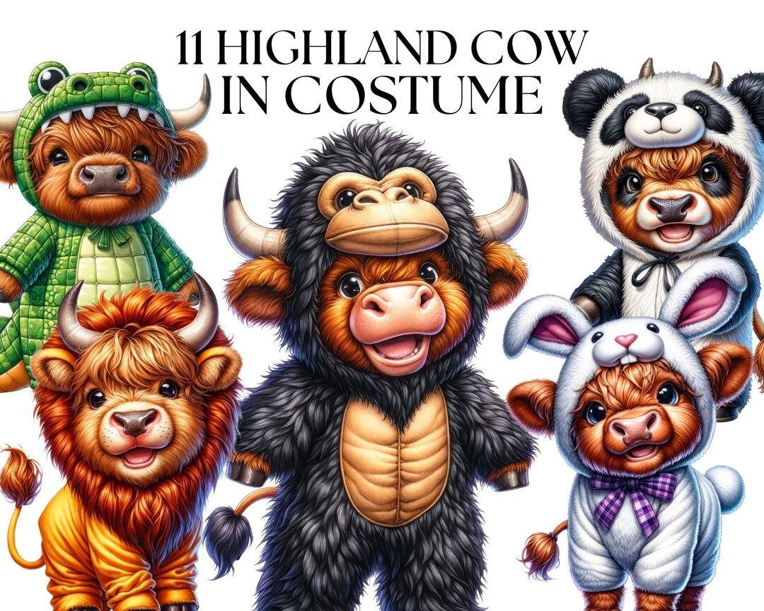 Highland Cow Costume Animals Watercolor Clipart, Cow Costumes PNG ...