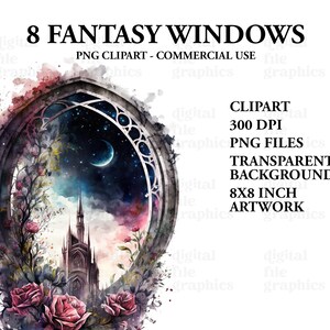 Fantasy Galaxy View Window Watercolor Clipart, Window Clipart, Fantasy ...