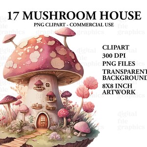 Cute Mushroom Fairy House Watercolor Clipart, Kids Art Clipart, Fantasy ...