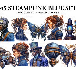 Steampunk Blue Clipart, Steampunk Clipart PNG, Birds PNG, Scrapbook ...