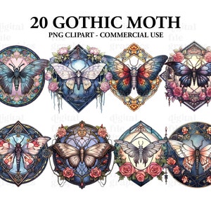 Gothic Moths Watercolor Clipart Png, Mystical Moths Clipart Bundle ...