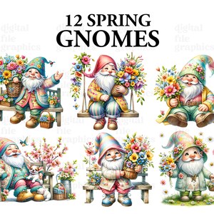 Spring Gnome Watercolor Clipart, Flower Gnome Clipart PNG, Gnome ...