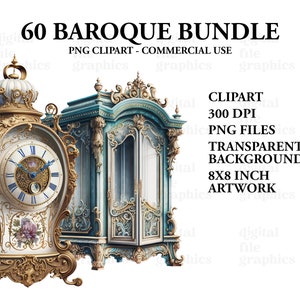 BIG BUNDLE Baroque Vintage Watercolor Clipart, Baroque Furnitures ...