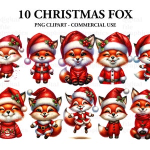 Christmas Fox Watercolor Clipart, Cute Fox Winter Animal Clipart PNG ...