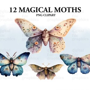 Magical Moths Watercolor Clipart, Moths Fantasy Style, Magical Clipart ...