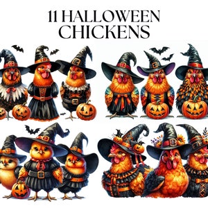 Halloween Spooky Chickens Watercolor Clipart, Chickens Pumpkins Clipart ...