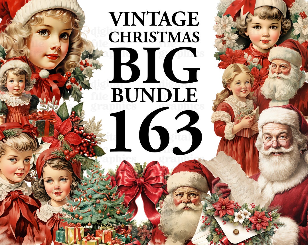 BIG BUNDLE Vintage Christmas Watercolor Clipart, Christmas Clipart PNG ...