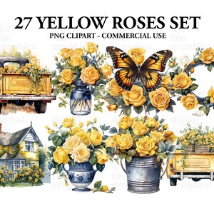 Yellow Roses Flower Watercolor Clipart, Roses Clipart, Watercolor ...