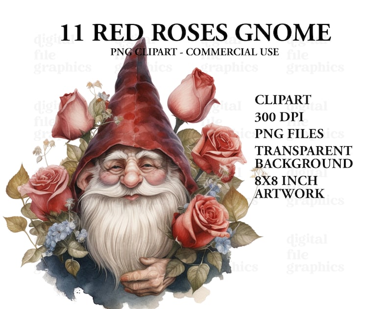 Red Roses Gnome Clipart Watercolor Gnome Watercolor Clipart - Etsy