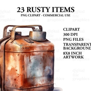 Vintage Rusty Items Watercolor Clipart Cans Buckets Bundle - Etsy