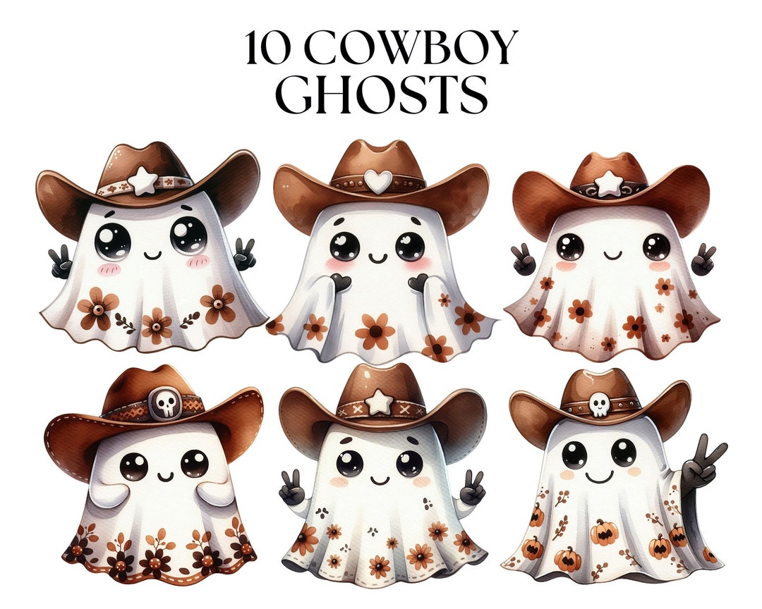 Halloween Cowboy Ghost Watercolor Clipart, Autumn Ghost Clipart PNG ...