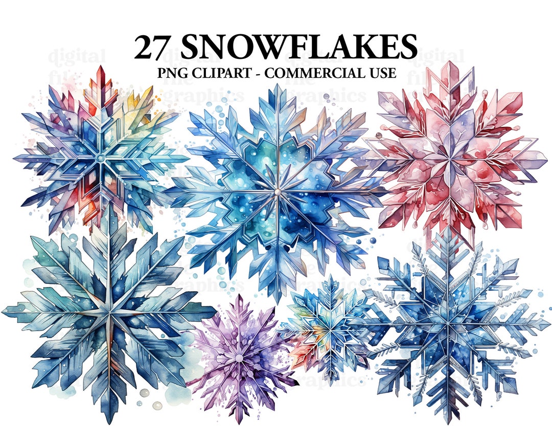 Snowflakes Winter Watercolor Clipart, Christmas Decoration Clipart ...