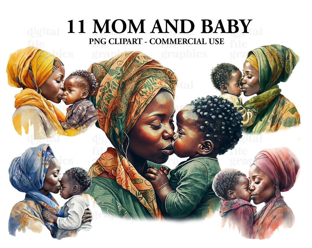 Mothers Day Clipart Watercolor Kissing Mom and Baby Clipart - Etsy