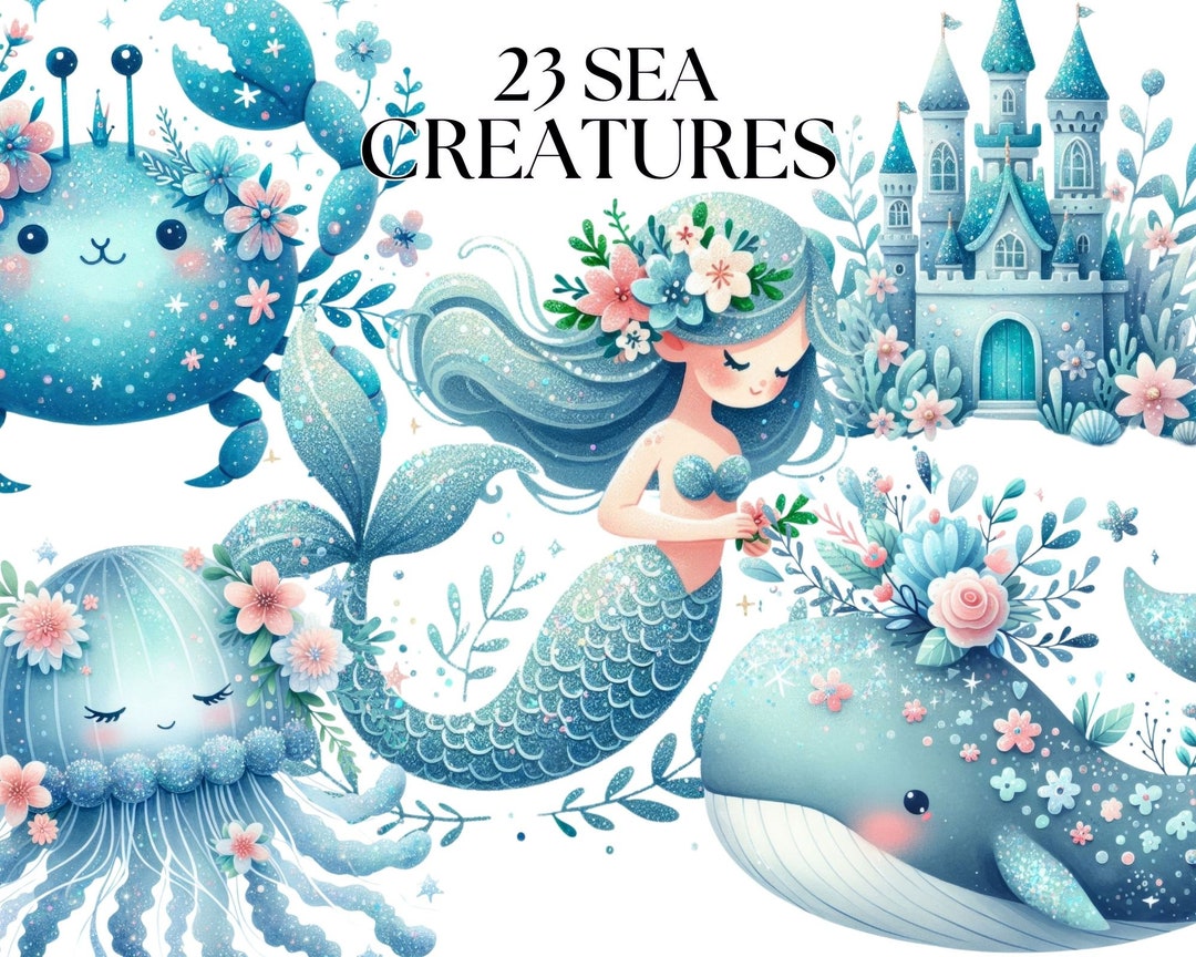 Sea Creatures Clipart Bundle Watercolor Clipart, Sea Animals Clipart ...