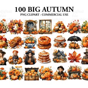 BIG AUTUMN Pumpkin Watercolor Clipart Bundle, Autumn Pumpkin Clipart ...