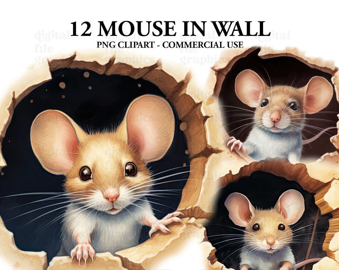 Mouse in Wall Watercolor Clipart, Mouse Clipart PNG, Kids Clipart ...