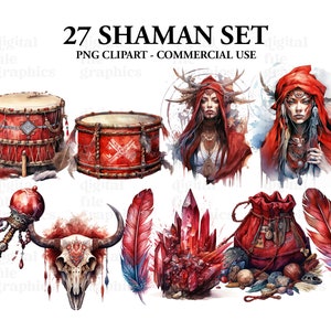Shaman Clipart Set, Watercolor Clipart, Native American PNG, Mystical ...