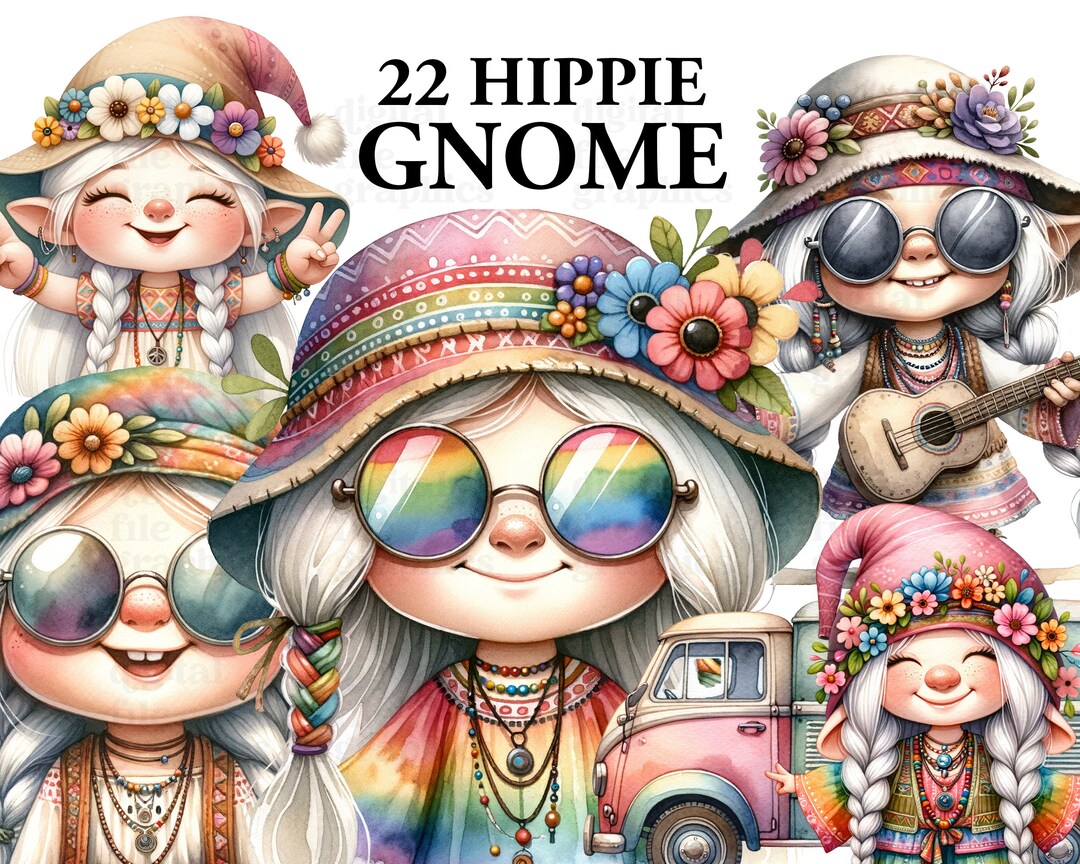 Hippie Gnome Watercolor Clipart, Gnome Clipart PNG, Fantasy Gnome ...