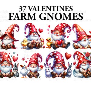 Valentines Day Farm Gnome Watercolor Clipart, Farm Animals Clipart PNG ...