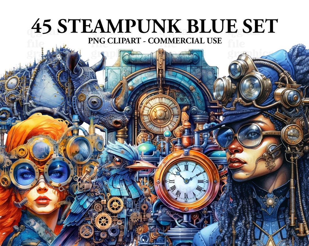 Steampunk Blue Clipart, Steampunk Clipart PNG, Birds PNG, Scrapbook ...