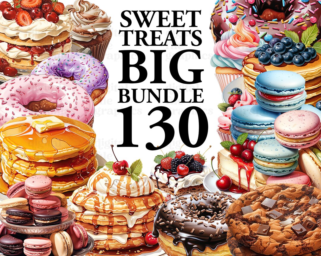BIG BUNDLE Sweet Treats Watercolor Clipart Bundle, Donut, Desserts ...