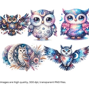 Owl and Moon Watercolor Clipart, Celestial Owls Clipart, Fantasy ...