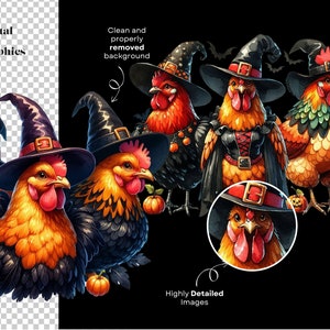 Halloween Spooky Chickens Watercolor Clipart, Chickens Pumpkins Clipart ...
