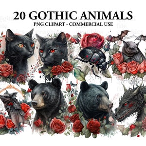 Gothic Animals Watercolor Clipart, Black Animal Clipart, Gothic ...