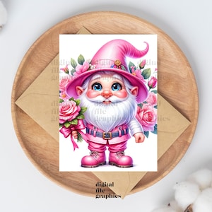 Birthday Gnome Watercolor Clipart, Pink Gnome Clipart PNG, Fantasy ...