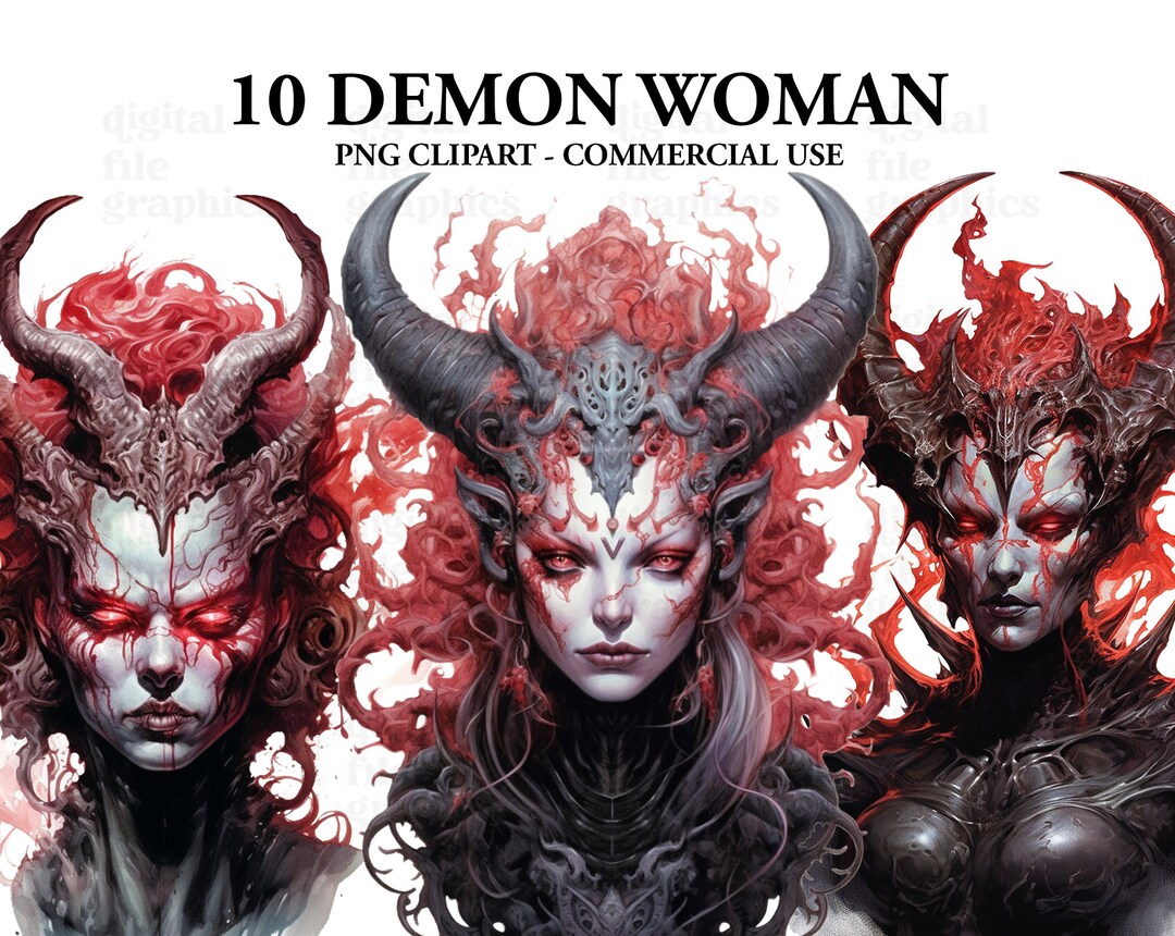 Demon Woman Watercolor Clipart, Gothic Clipart PNG, Creepy Vampire ...