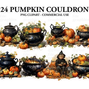 Pumpkin Cauldron Watercolor Clipart, Halloween Witch Cauldron Clipart ...