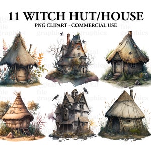 Witch Hut Watercolor Clipart, Witch Black Style, Magical Clipart ...
