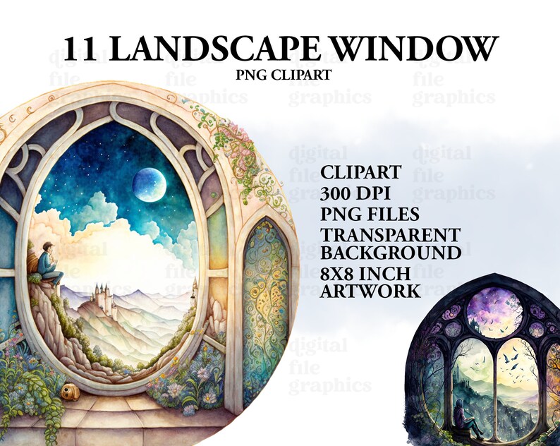 Fantasy Landscape Window Watercolor Clipart Window Clipart - Etsy