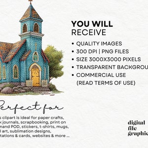 Churches Watercolor Clipart, Church Clipart, Christian Bundle, Church ...