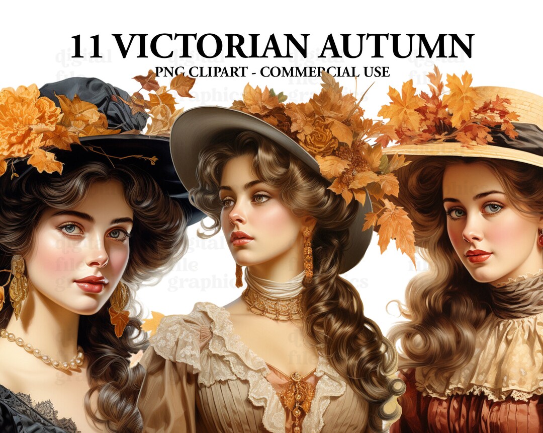 Autumn Victorian Woman Watercolor Clipart, Vintage Clipart PNG ...
