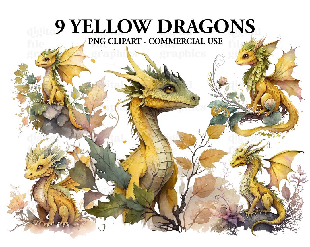 Fantasy Dragons Watercolor Clipart, Magical Mystical Art, Fantasy ...