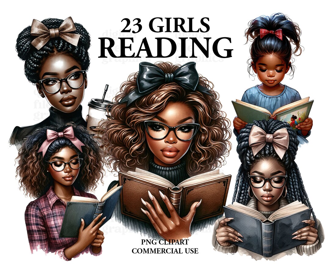 Bookworm Reading Girl Watercolor Clipart, Library Girl, Favourite Place ...