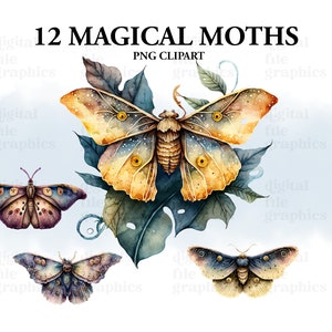 Magical Moths Watercolor Clipart, Moths Fantasy Style, Magical Clipart ...