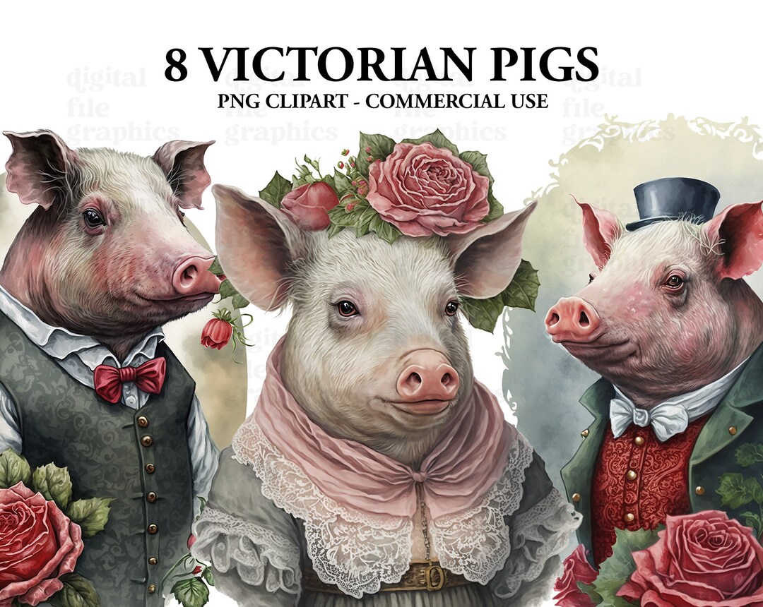 Victorian Pig Watercolor Clipart, Fairytale Clipart PNG, Fantasy PIG ...